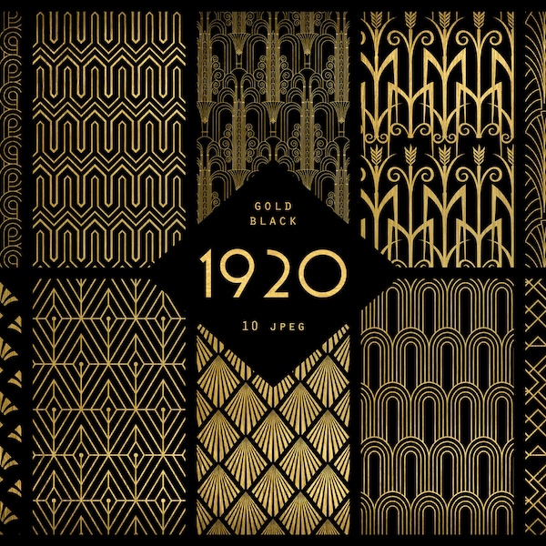 Art Deco Digital Paper Collection Volume II Black/gold 10 Great Gatsby ...