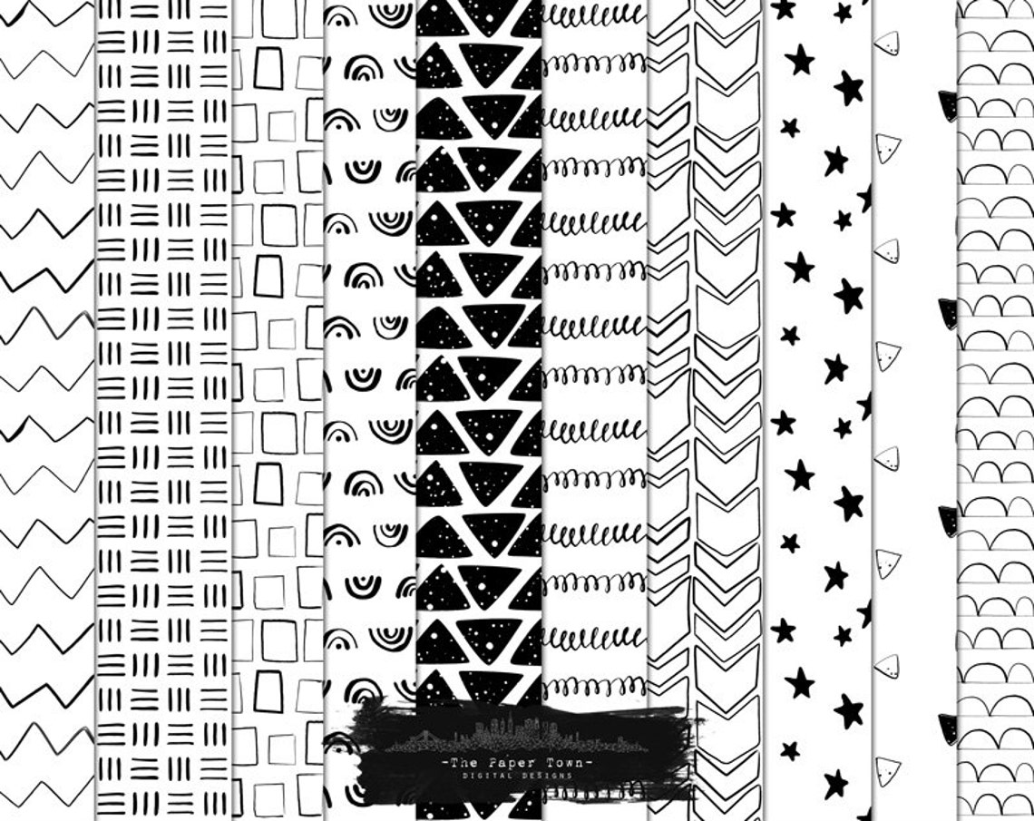 20% OFF Seamless Hand Drawn Digital Papers Black and White - Etsy