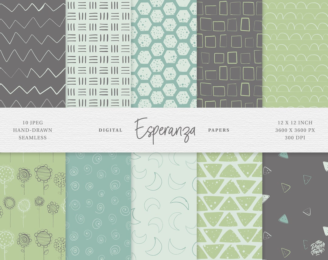 Shades of Green Seamless Hand Drawn Digital Papers - 10 Digital Free ...