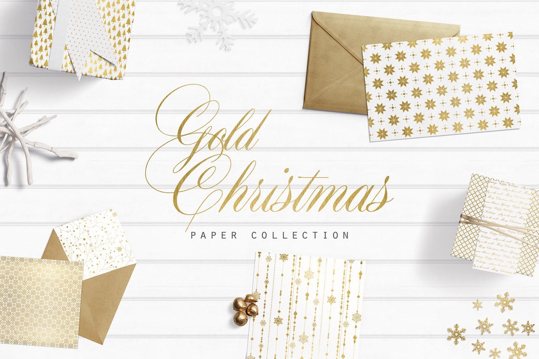 White and Gold Foil Christmas Digital Paper Pack - 10 Digital Gold ...