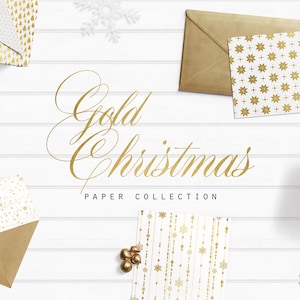 White and Gold Foil Christmas Digital Paper Pack - 10 Digital Gold ...