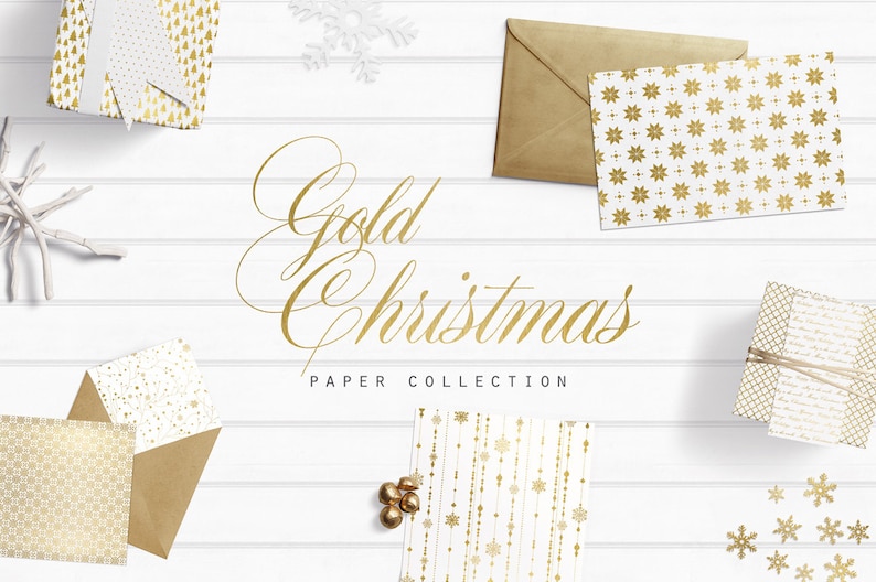 White and Gold Foil Christmas Digital Paper Pack - 10 Digital Gold ...