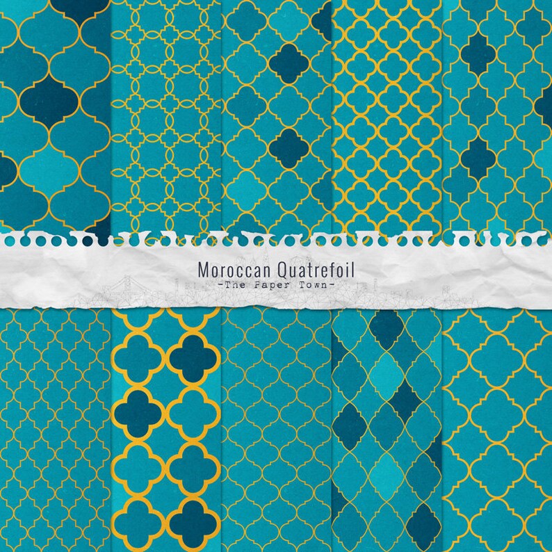 Moroccan Quatrefoil Digital Scrapbook Papers - 10 Mosaic Textured ...