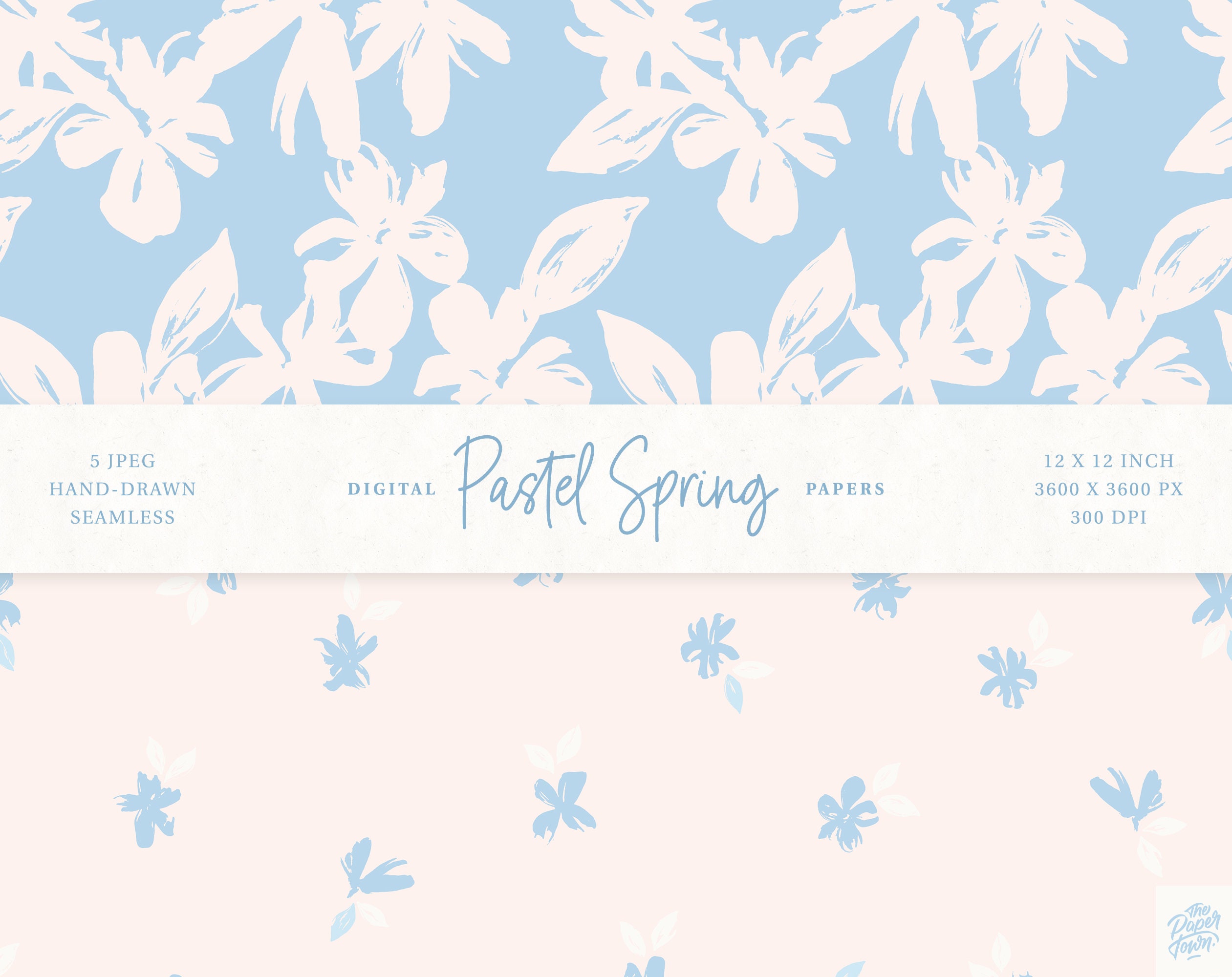 5 Hand Drawn Floral Spring Patterns - Seamless Pastel Colors Floral ...