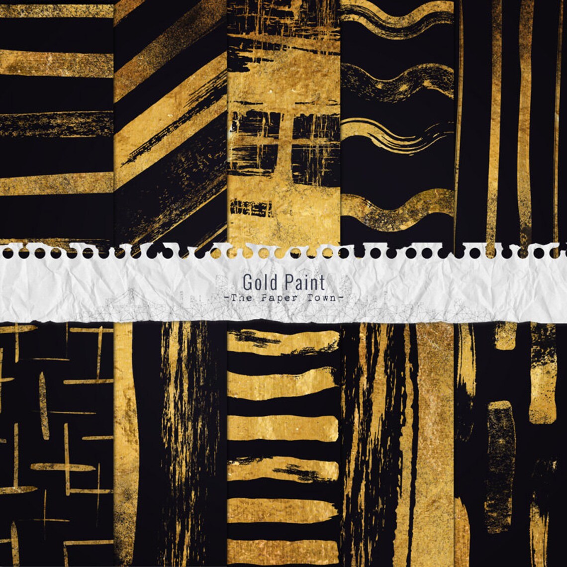 Gold Foil Paint and Black Digital Paper Pack - 10 Digital Gold Paint ...
