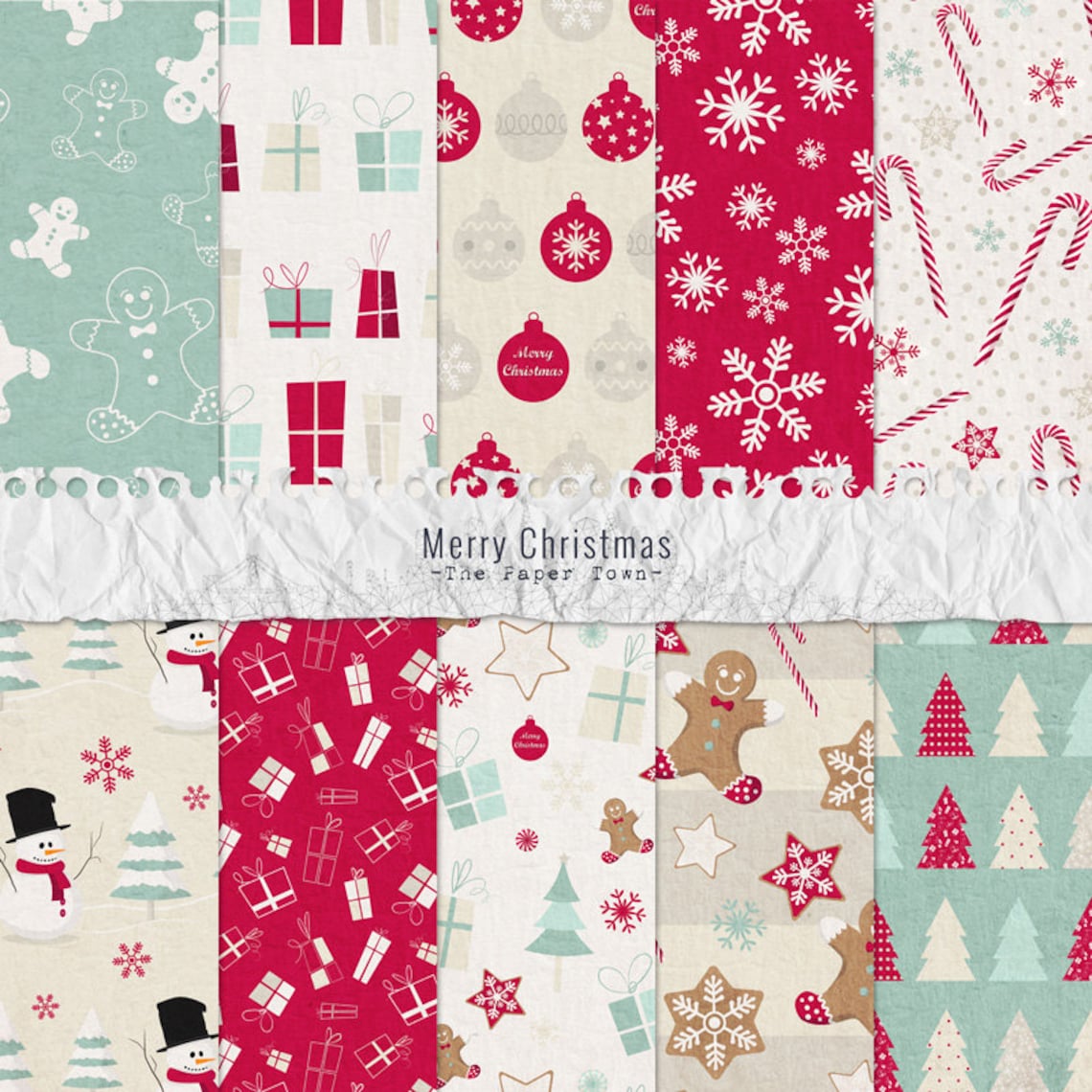 Christmas Digital Paper Pack - 10 Textured Digital Christmas Layouts ...