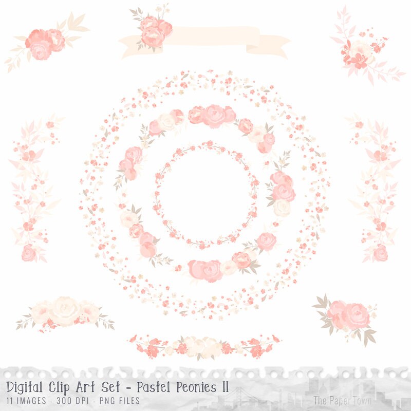 Blush Ivory Wedding Floral Wreaths Clipart Set - "wedding FLORAL ...