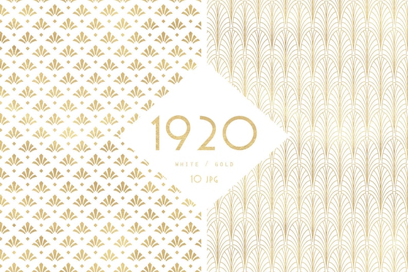 1920 White and Gold Seamless Art Deco Digital Scrapbook Papers - 10 ...