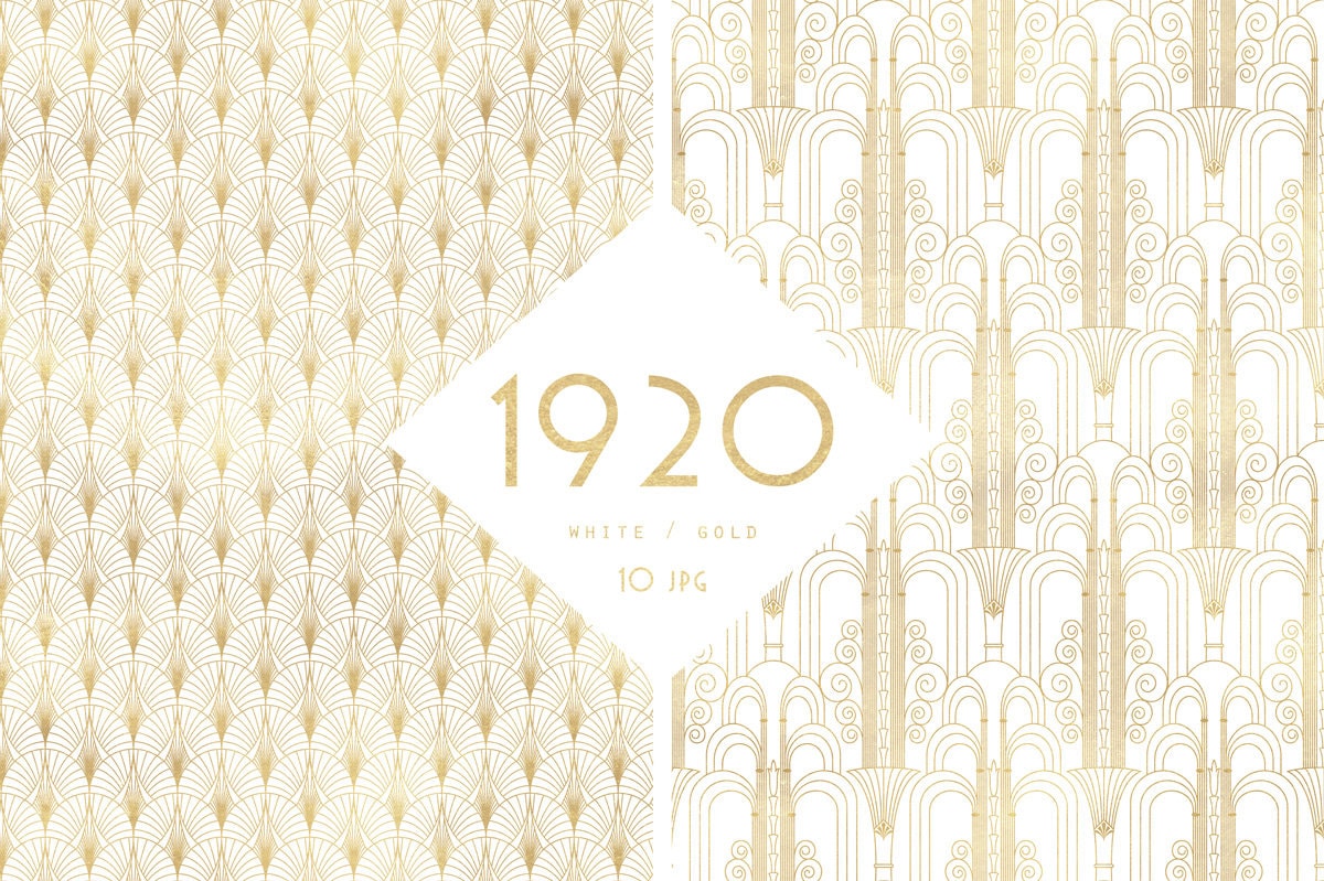 1920 White and Gold Seamless Art Deco Digital Scrapbook Papers 10 Jazz ...