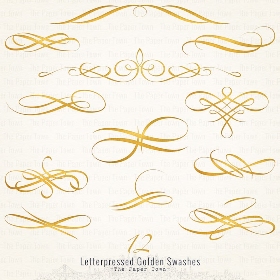 Wedding Letterpressed Golden Swashes Clipart Set - Digital Golden ...