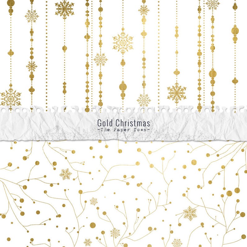 White and Gold Foil Christmas Digital Paper Pack - 10 Digital Gold ...