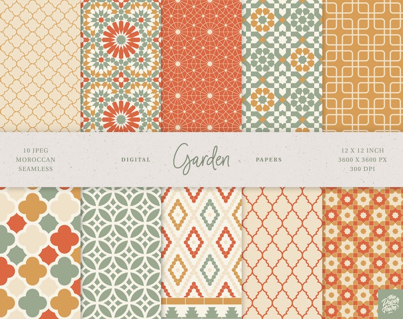 10 Pastel Green Moroccan Mosaic Digital Scrapbook Papers - 10 Seamless ...