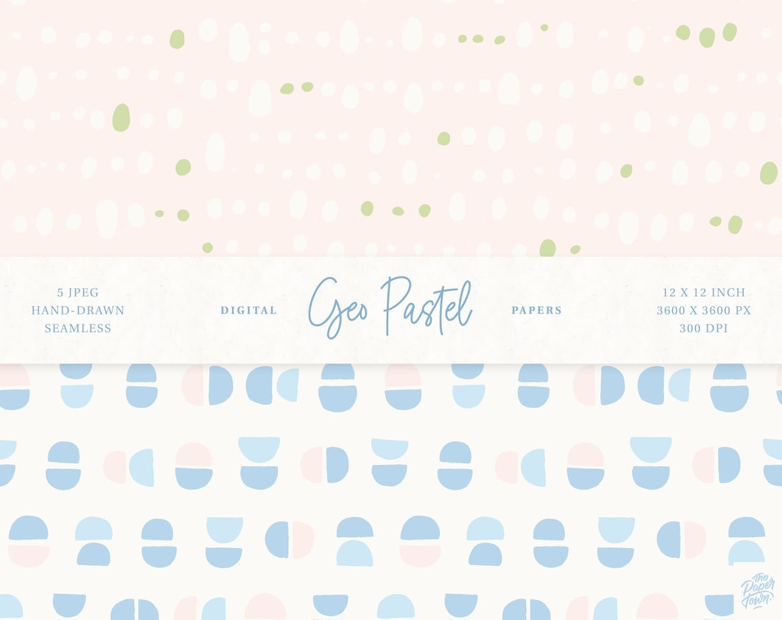 5 Geo Pastel Pattern Collection Digital Scrapbook Papers - 5 Seamless ...
