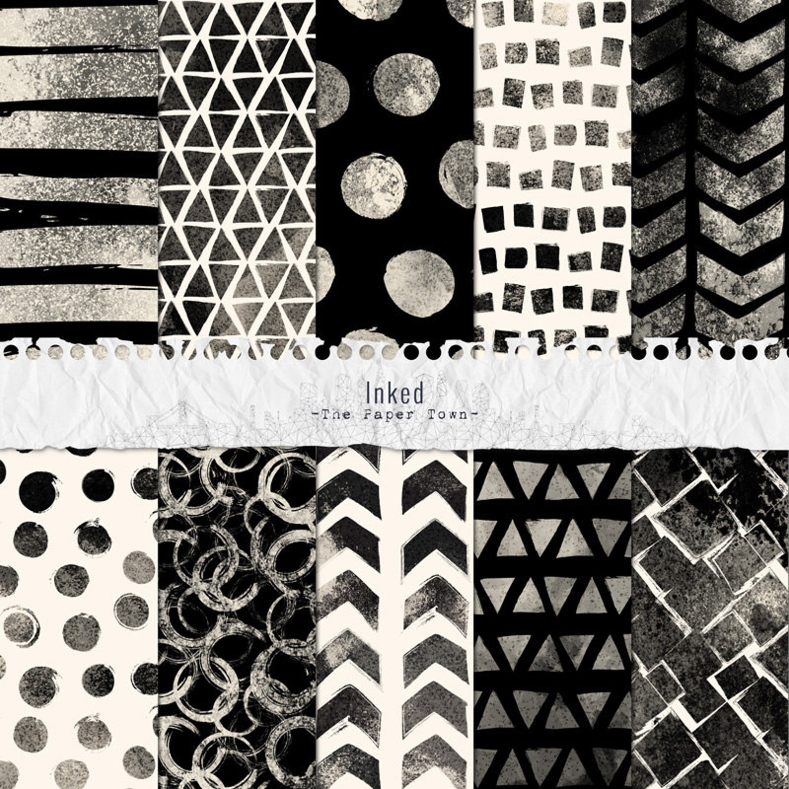 Black Ink Brush Strokes Digital Paper Pack - 10 Digital Geometric Ink ...