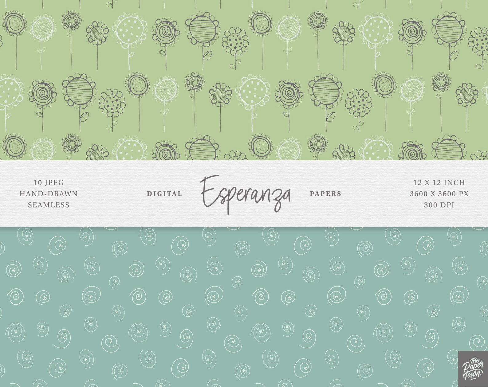 Shades of Green Seamless Hand Drawn Digital Papers 10 - Etsy