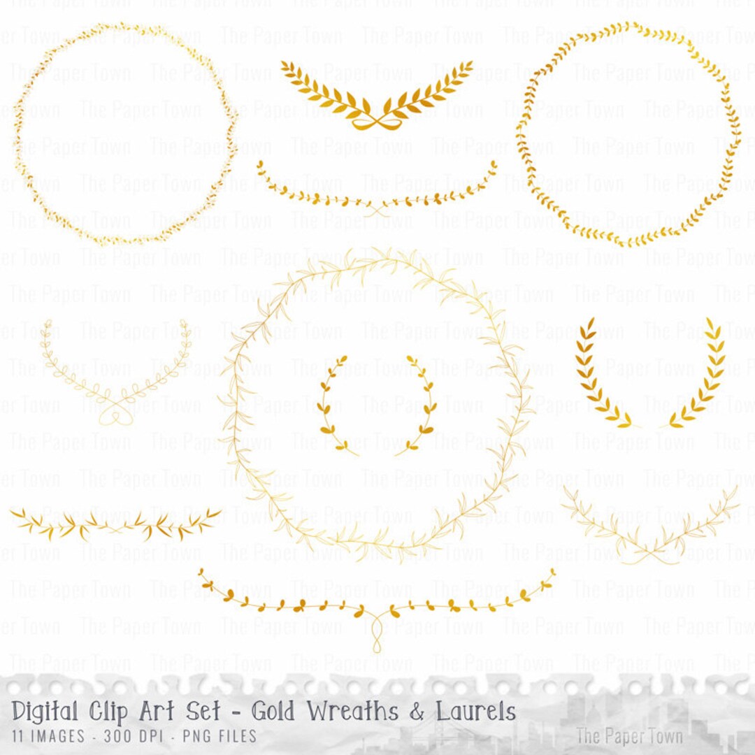 Gold Wedding Laurels and Wreaths Clipart Set - "gold WREATHS Clipart ...