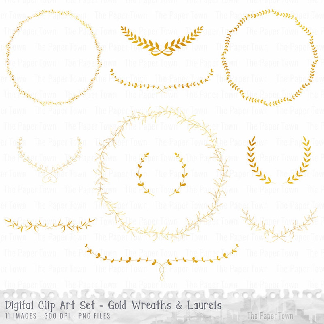 Gold Wedding Laurels and Wreaths Clipart Set - "gold WREATHS Clipart ...