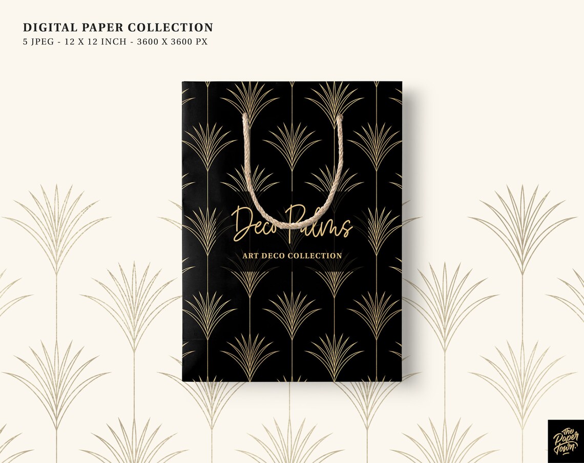 5 Art Deco Palms Gold and Black Digital Seamless Patterns Scrapbook ...