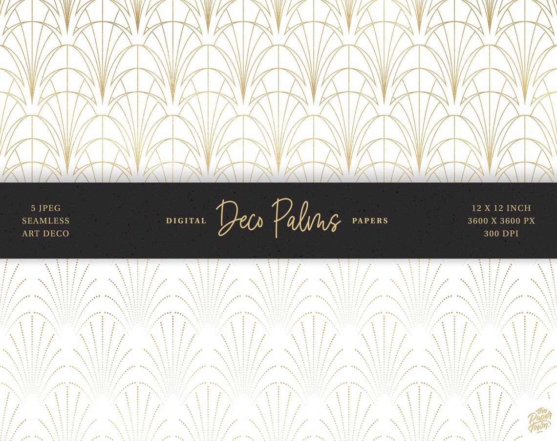 5 Art Deco Palms Gold and White Digital Seamless Patterns - Etsy