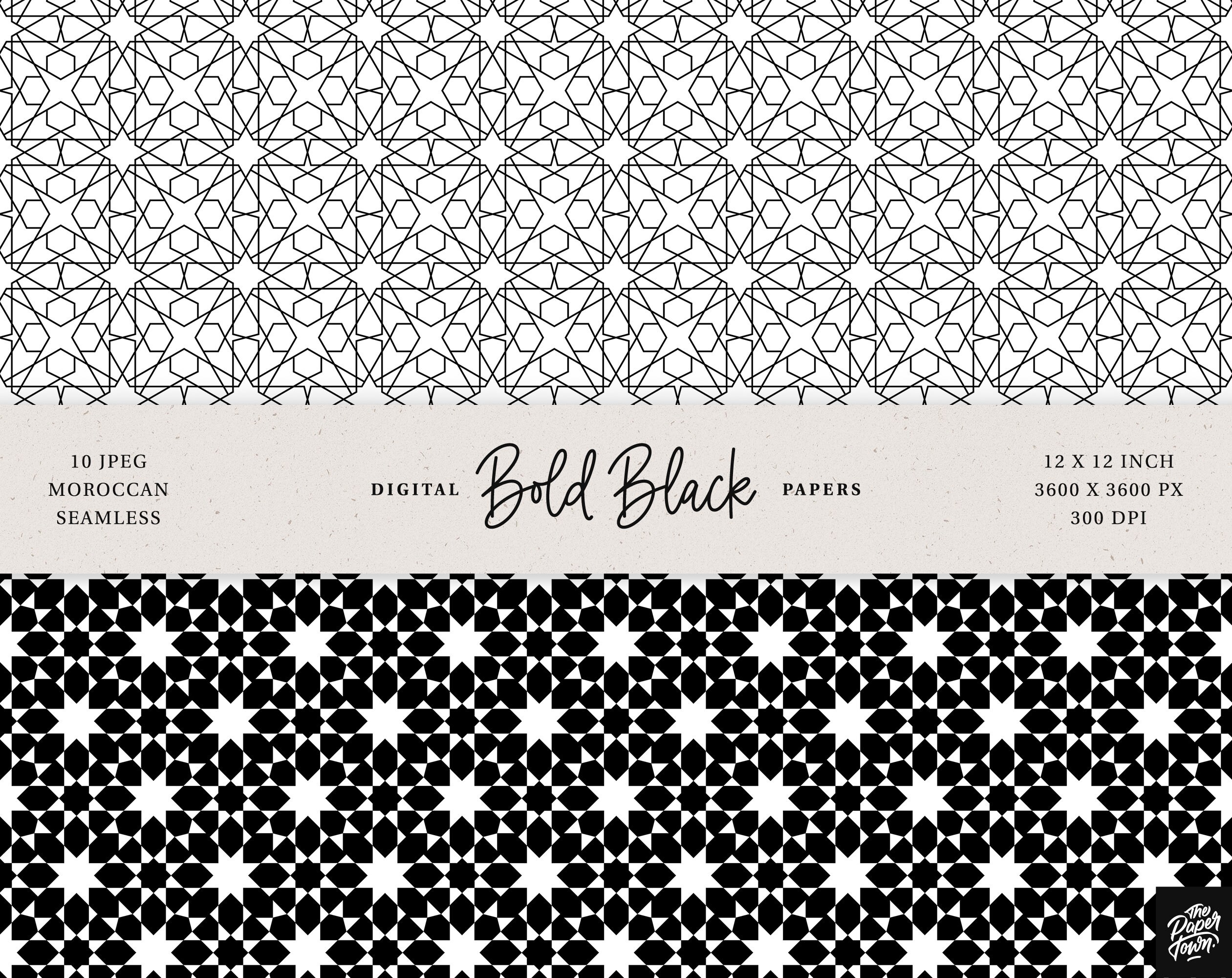 Black and White Moroccan Mosaic Digital Scrapbook Papers - 10 Seamless ...