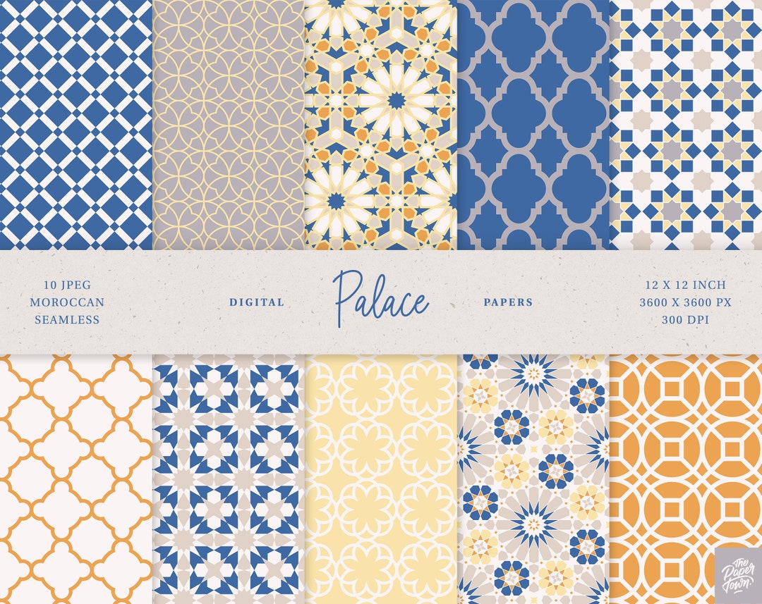 10 Blue & Beige Moroccan Mosaic Digital Scrapbook Papers - 10 Seamless ...