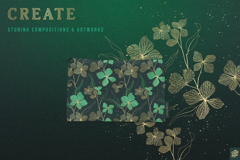 5 Luxury Floral Green and Gold Digital Scrapbook Papers - 5 Seamless ...