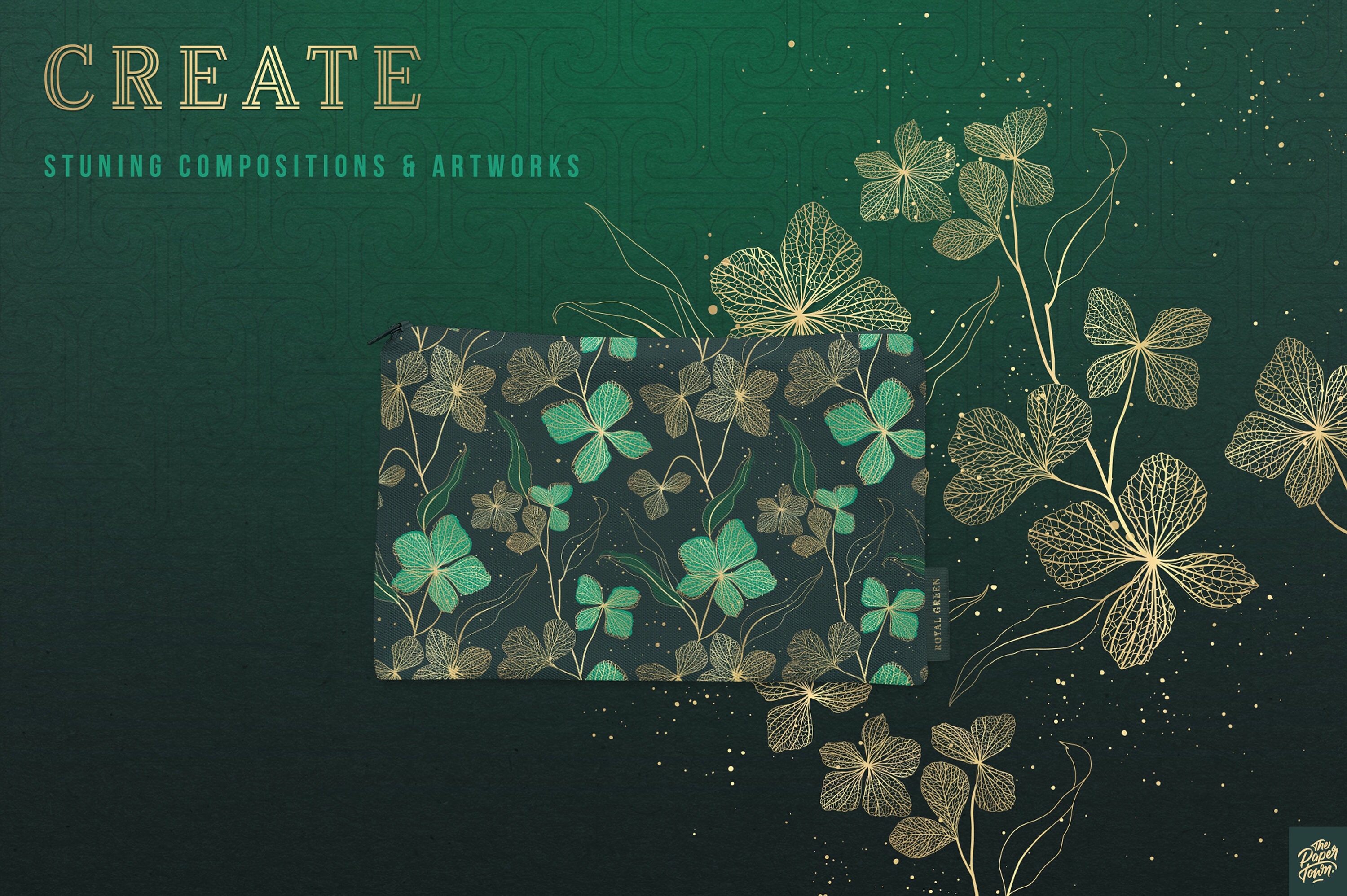 5 Luxury Floral Green and Gold Digital Scrapbook Papers - 5 Seamless ...