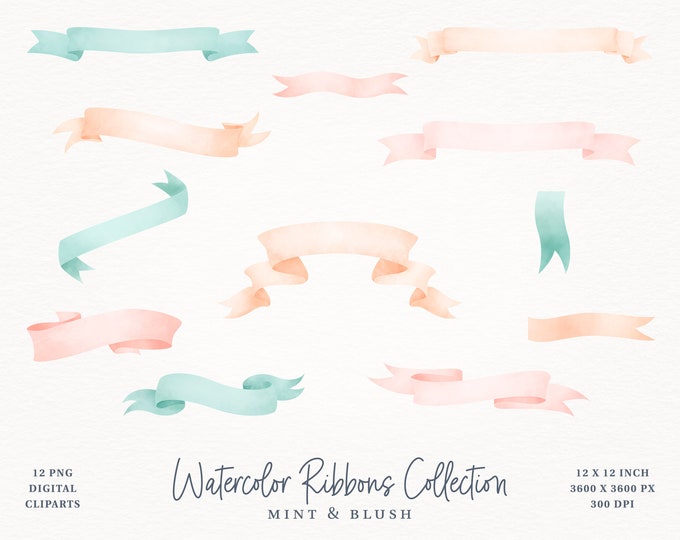 Watercolor Ribbon Banners Clipart - Etsy Canada