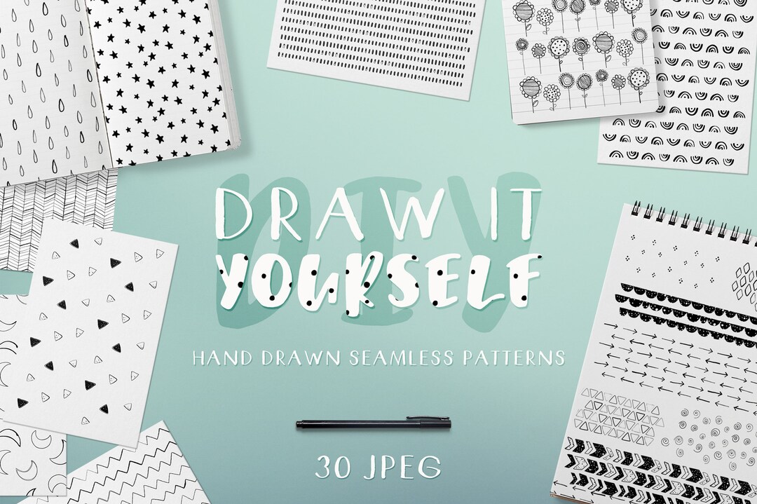 20% OFF Seamless Hand Drawn Digital Papers, Black and White - 30 ...