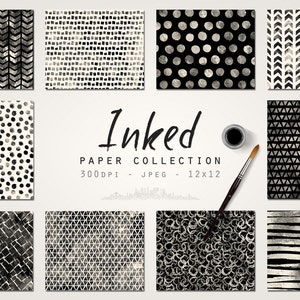 Black Ink Brush Strokes Digital Paper Pack - 10 Digital Geometric Ink ...