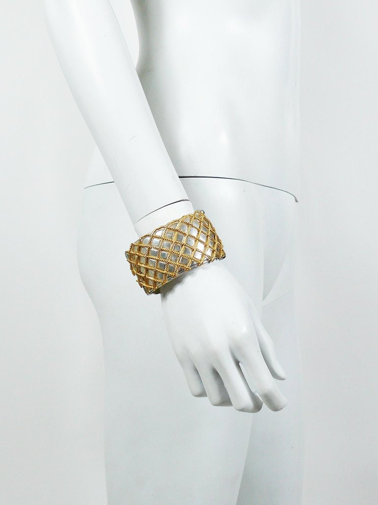 YVES SAINT LAURENT Vintage Two Tone Grid Design Cuff Bracelet - Etsy