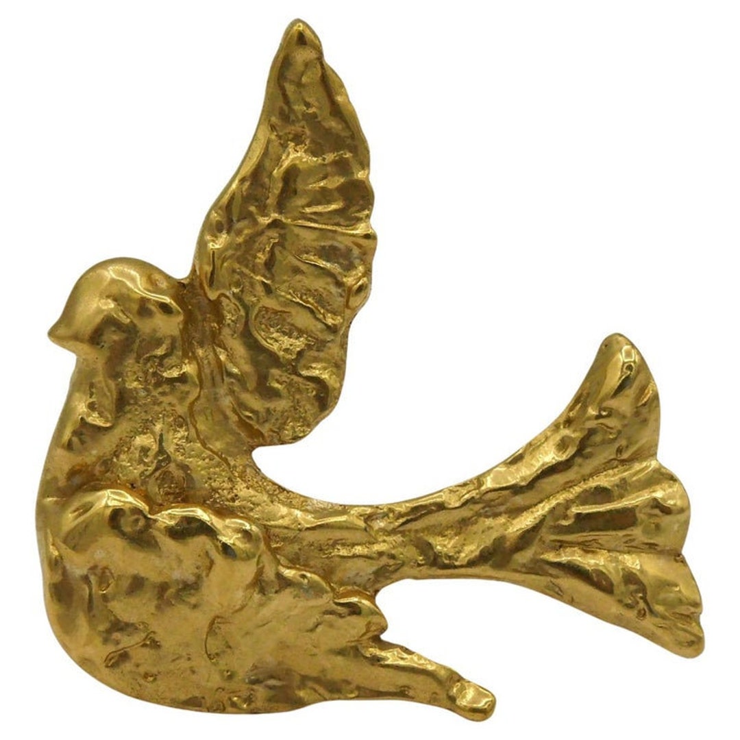 YVES SAINT LAURENT * Vintage Gold Tone Textured Bird Motif Brooch - Etsy