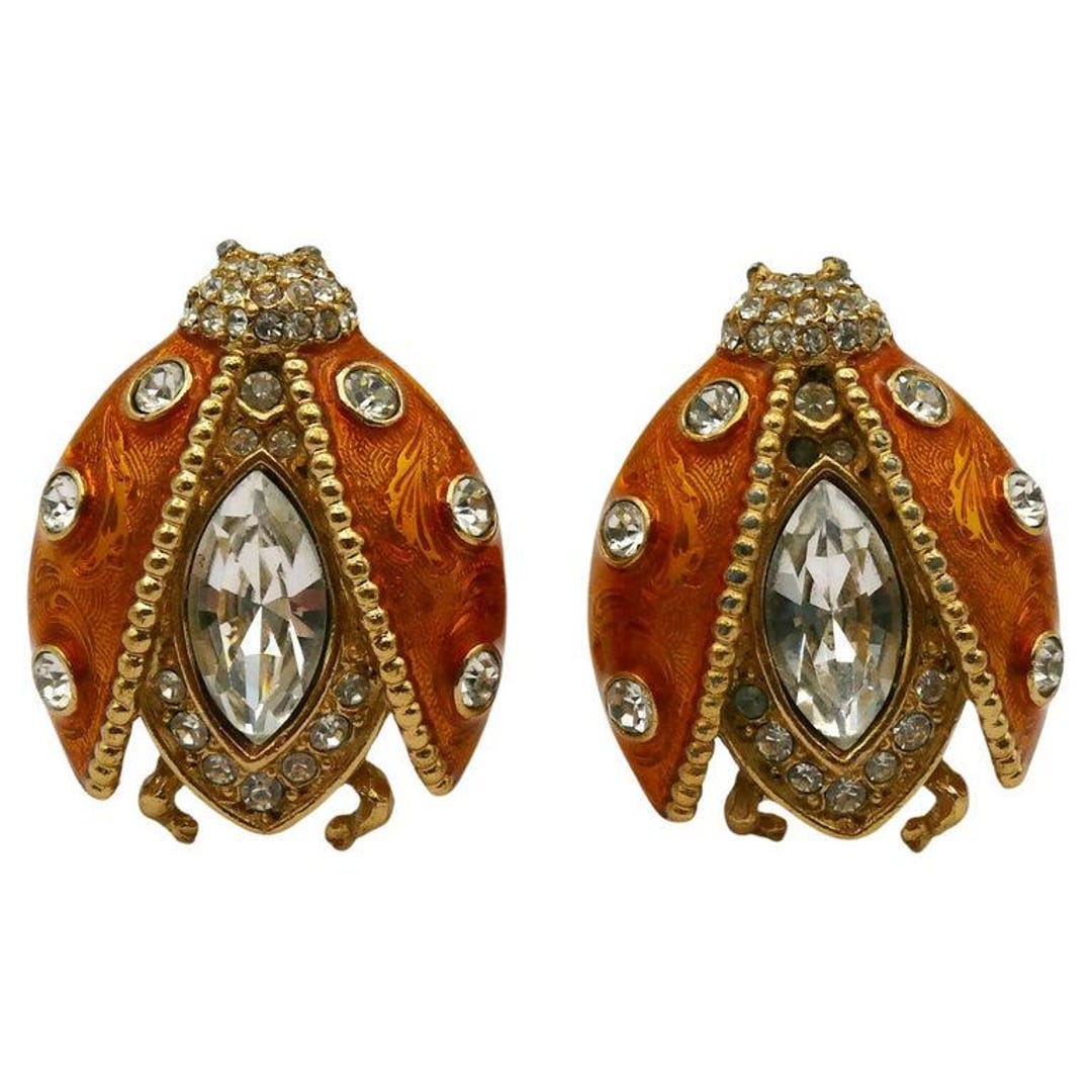 CHRISTIAN DIOR Boutique * Iconic Jewelled Ladybug Clip-on Earrings - Etsy
