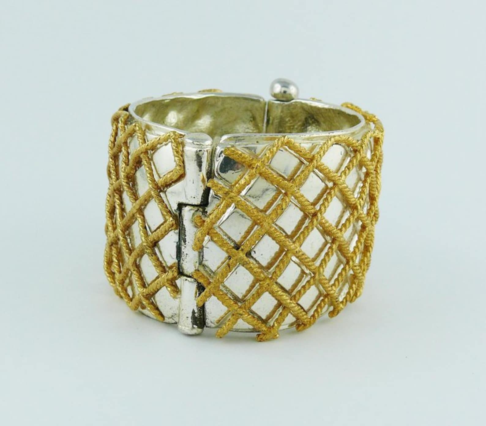 YVES SAINT LAURENT Vintage Two Tone Grid Design Cuff Bracelet - Etsy