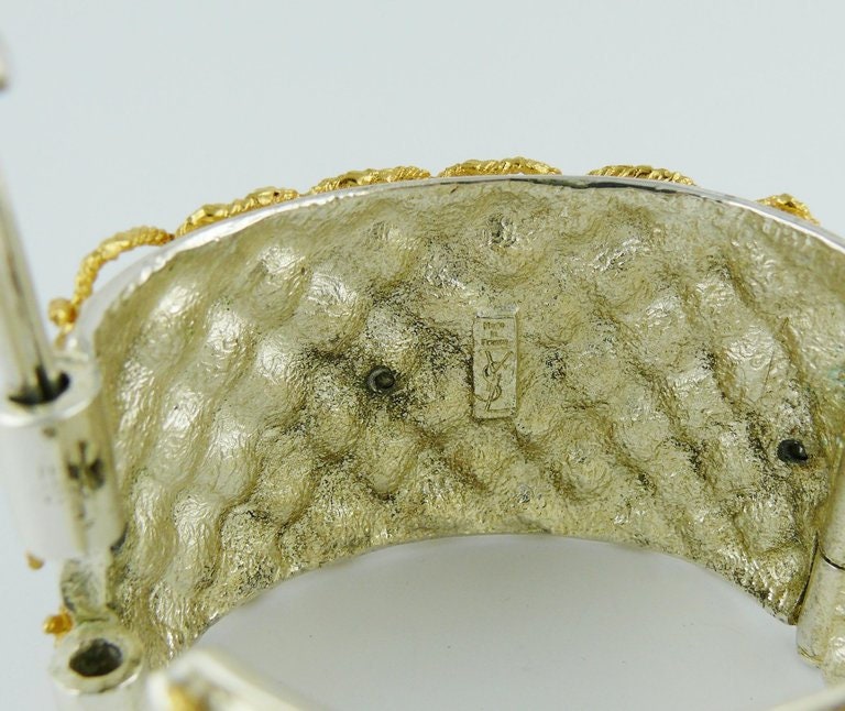 YVES SAINT LAURENT Vintage Two Tone Grid Design Cuff Bracelet - Etsy