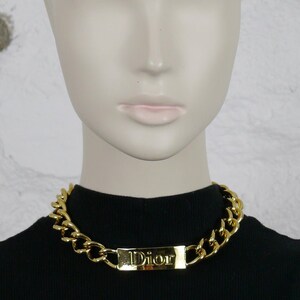 CHRISTIAN DIOR * Chunky Gold Tone ID Tag Curb Necklace - Etsy