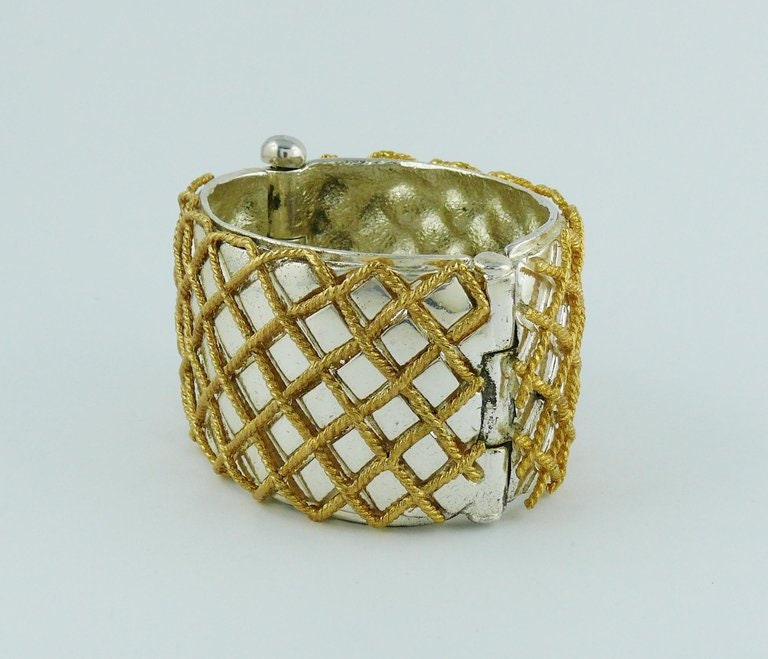 YVES SAINT LAURENT Vintage Two Tone Grid Design Cuff Bracelet - Etsy