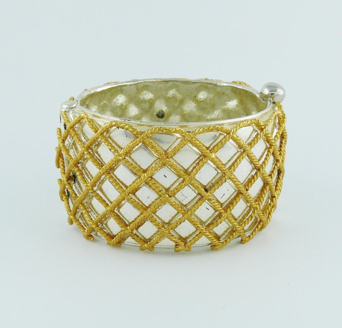 YVES SAINT LAURENT Vintage Two Tone Grid Design Cuff Bracelet - Etsy