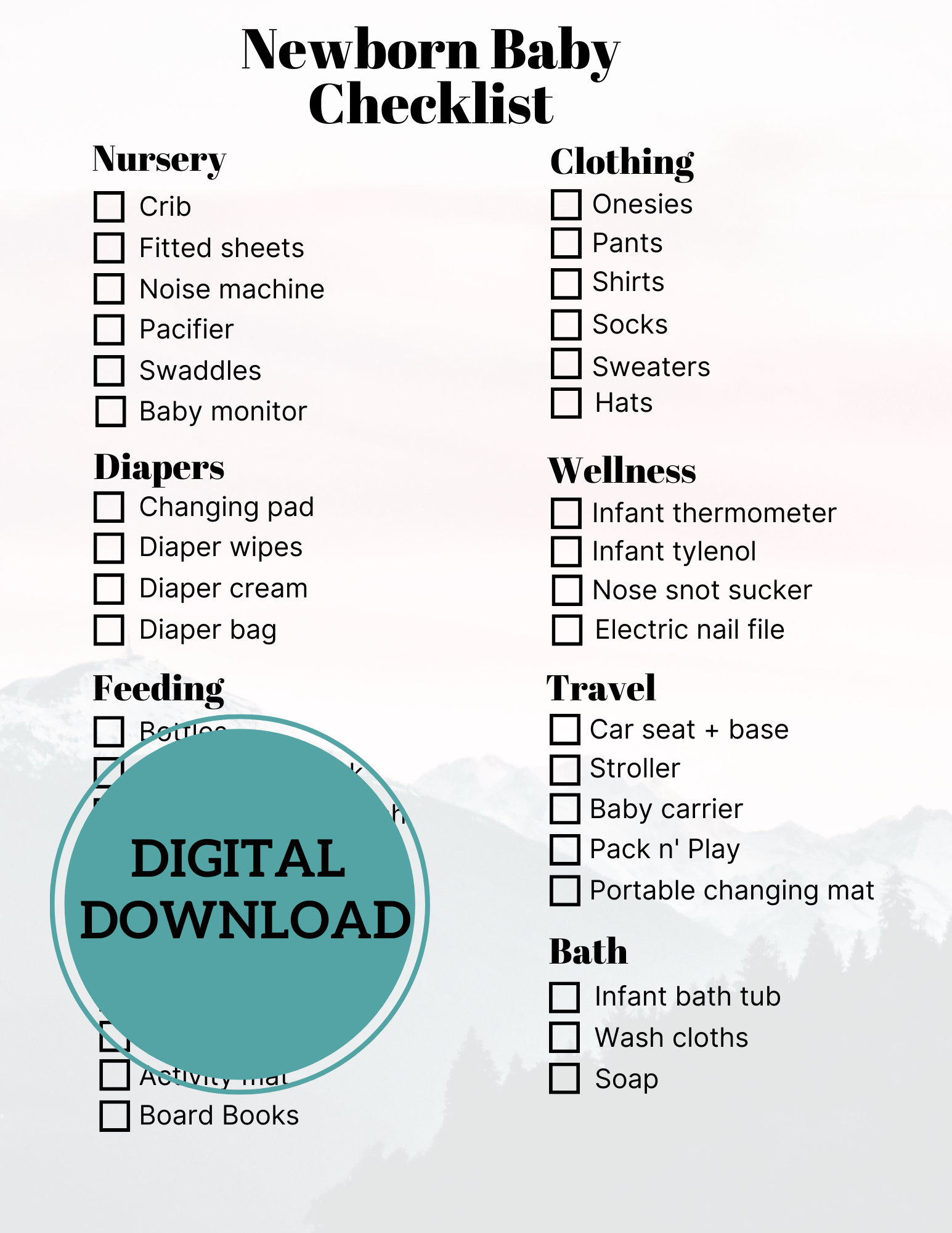 Newborn Baby Printable Checklist - Etsy