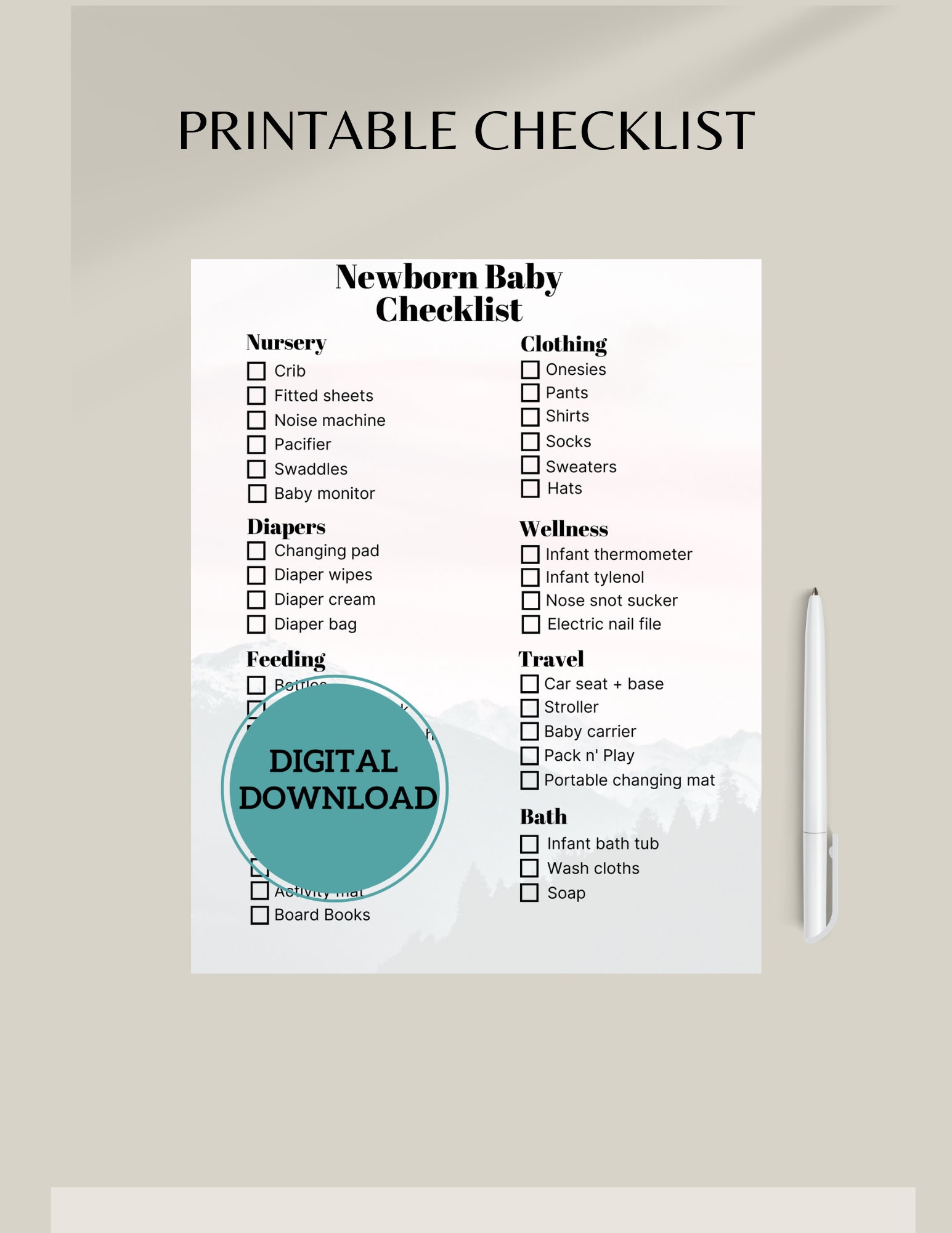Newborn Baby Printable Checklist - Etsy