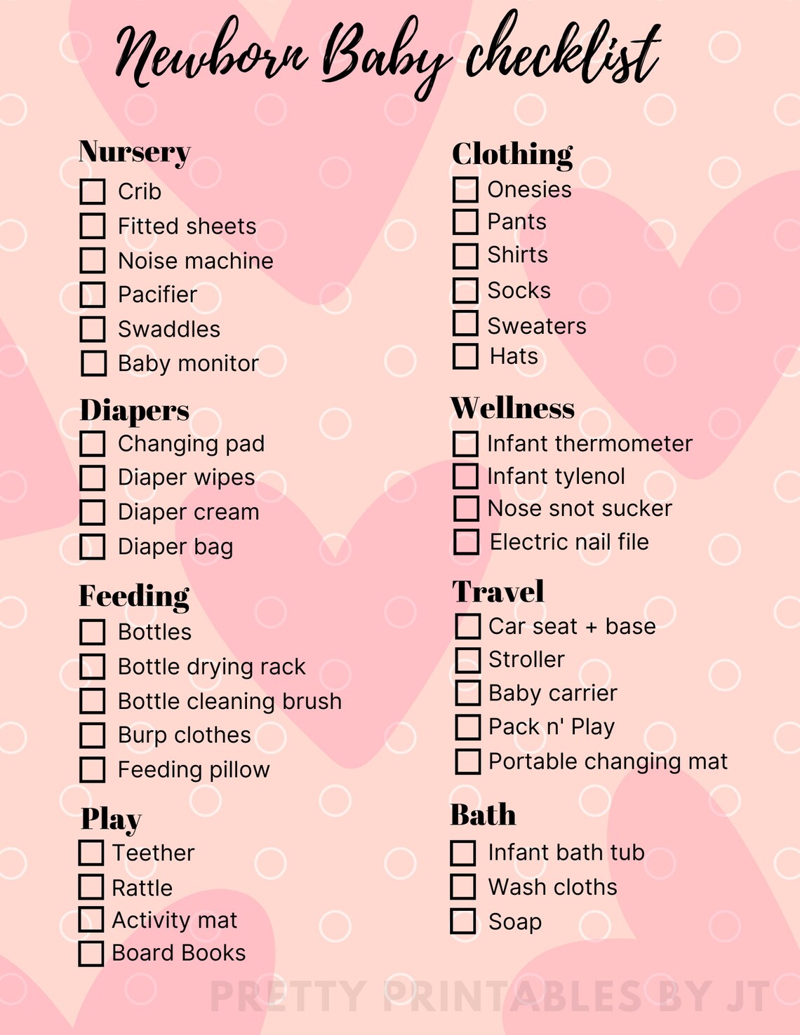Newborn Baby Printable Checklist - Etsy