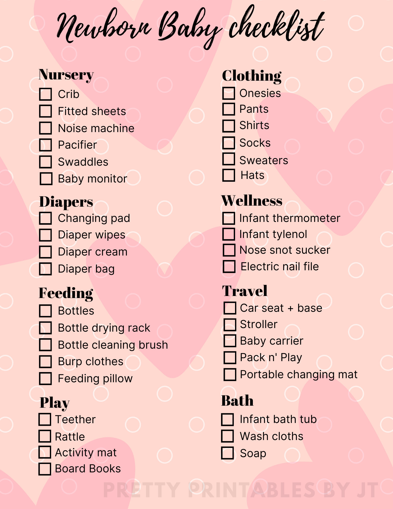 Newborn Baby Printable Checklist - Etsy
