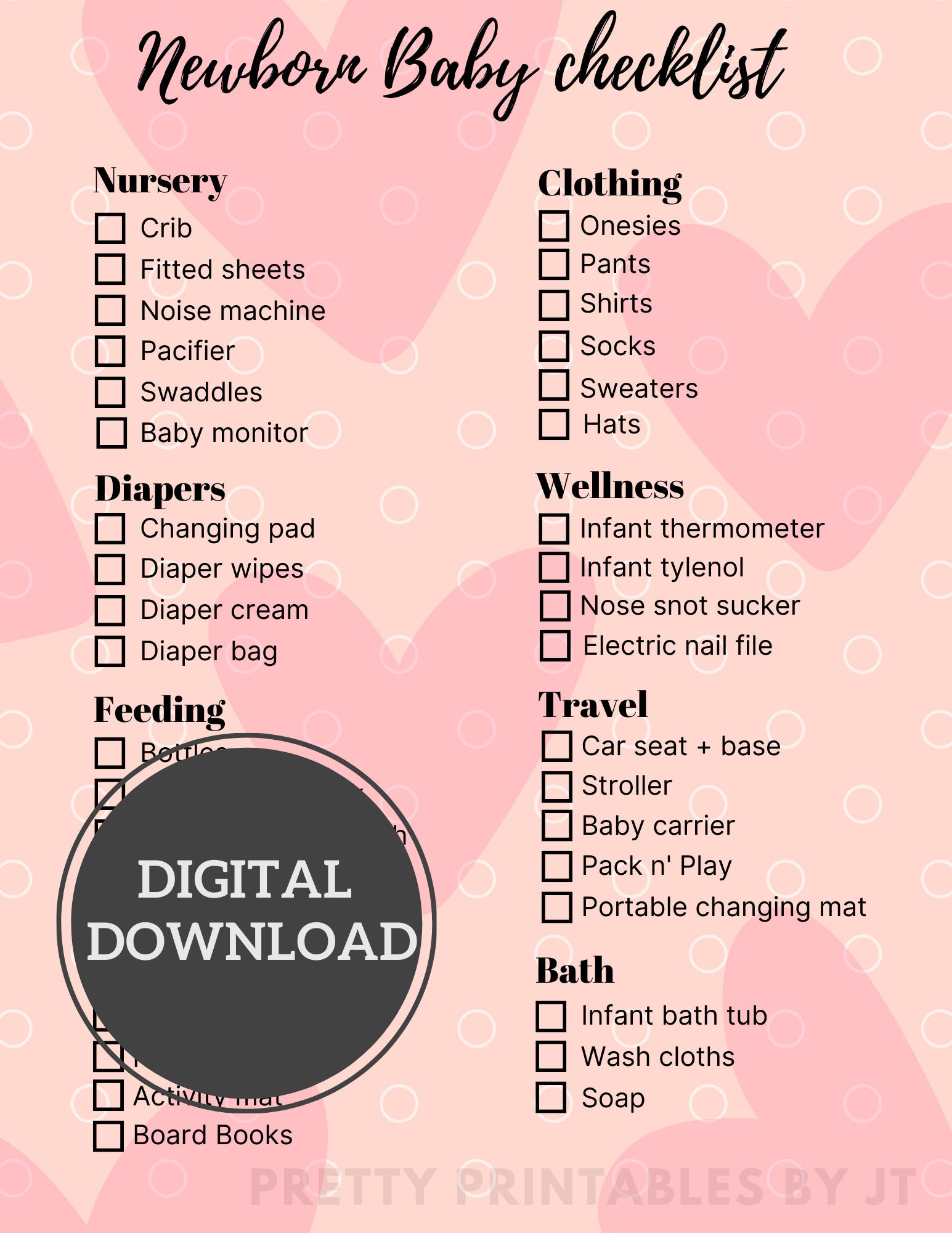 Newborn Baby Printable Checklist - Etsy