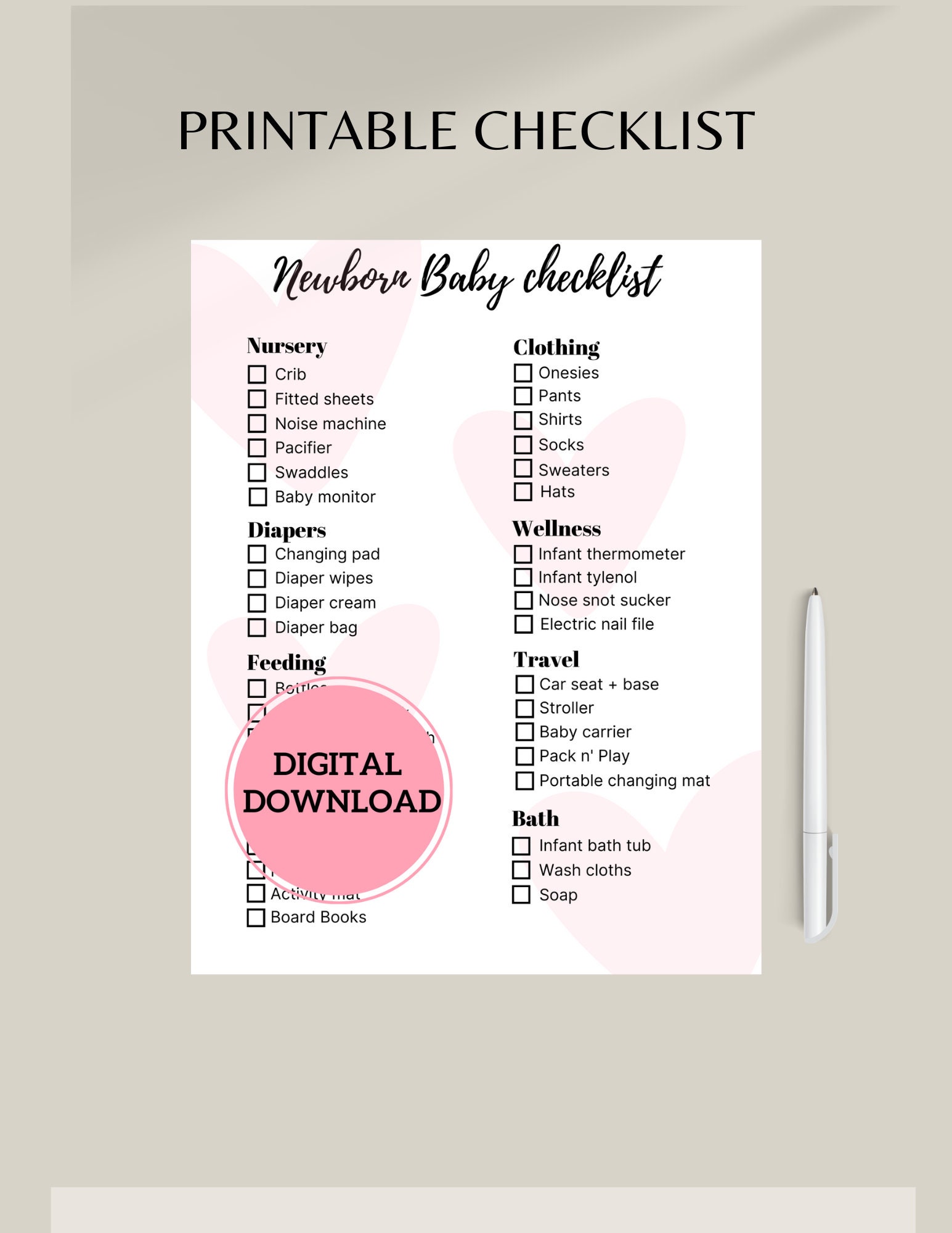 Newborn Baby Printable Checklist - Etsy