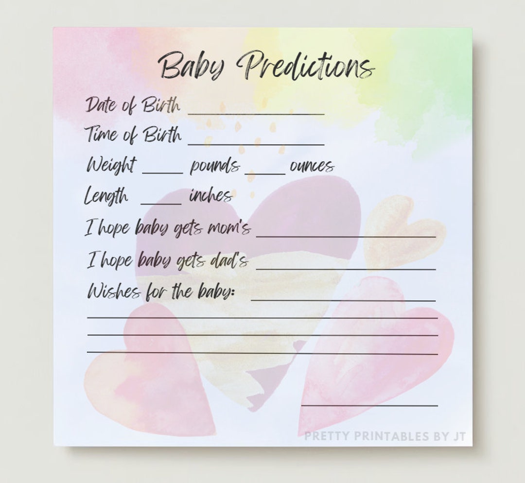 Printable Baby Predictions Card - Etsy