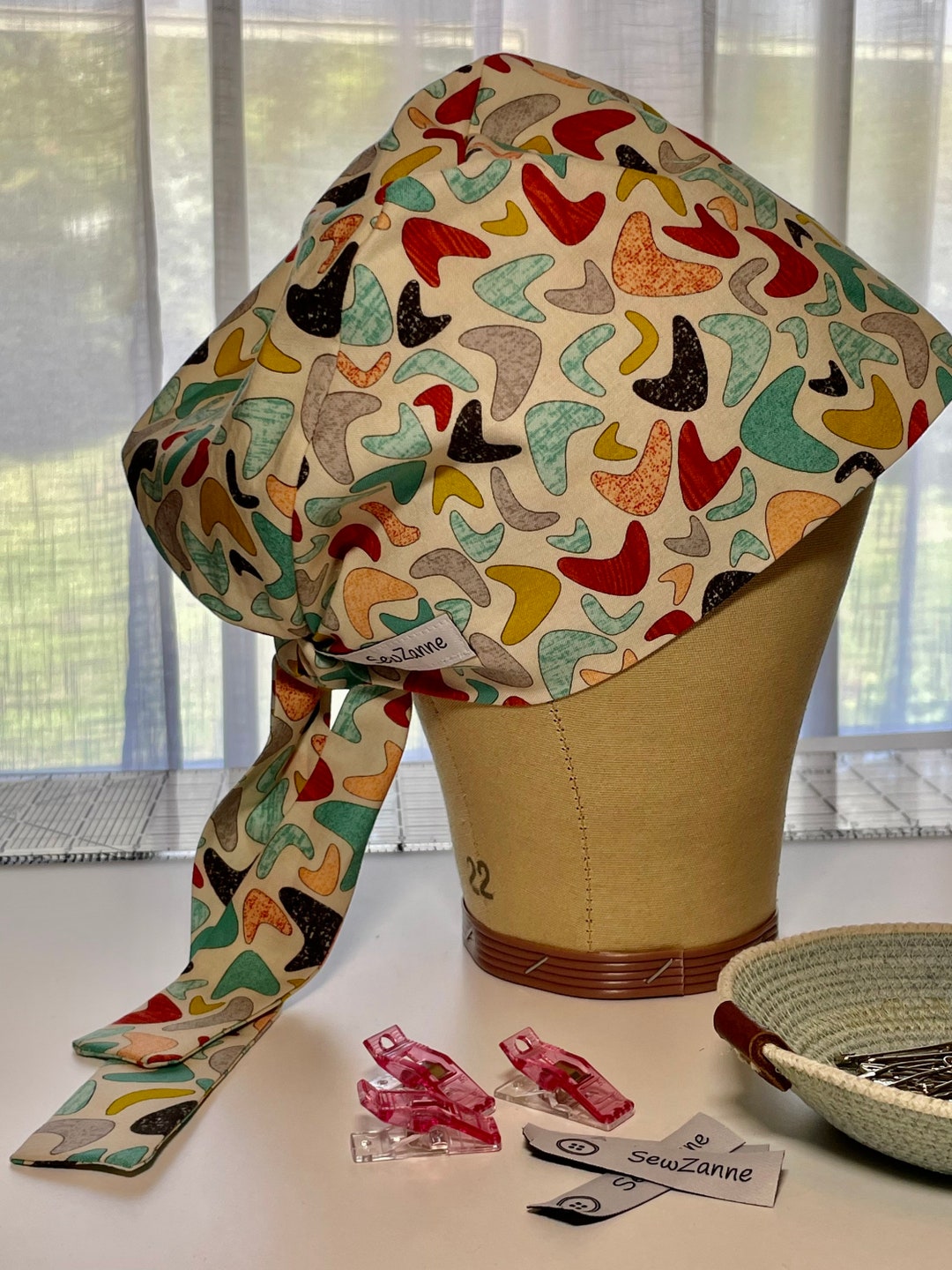 Boomerang MCM Pattern Tie Back Scrub Hat, Nurse Hat, CRNA Hat, Doctors ...