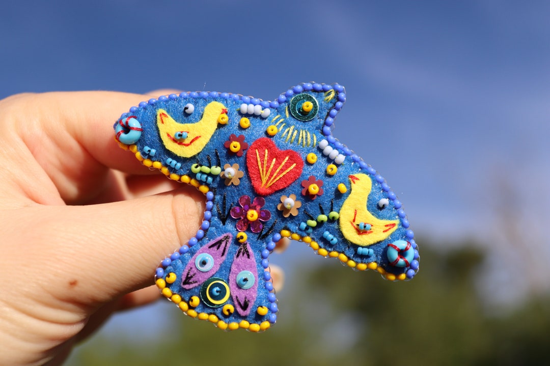 Bird Brooch, Blue Embroidered Brooch - Etsy