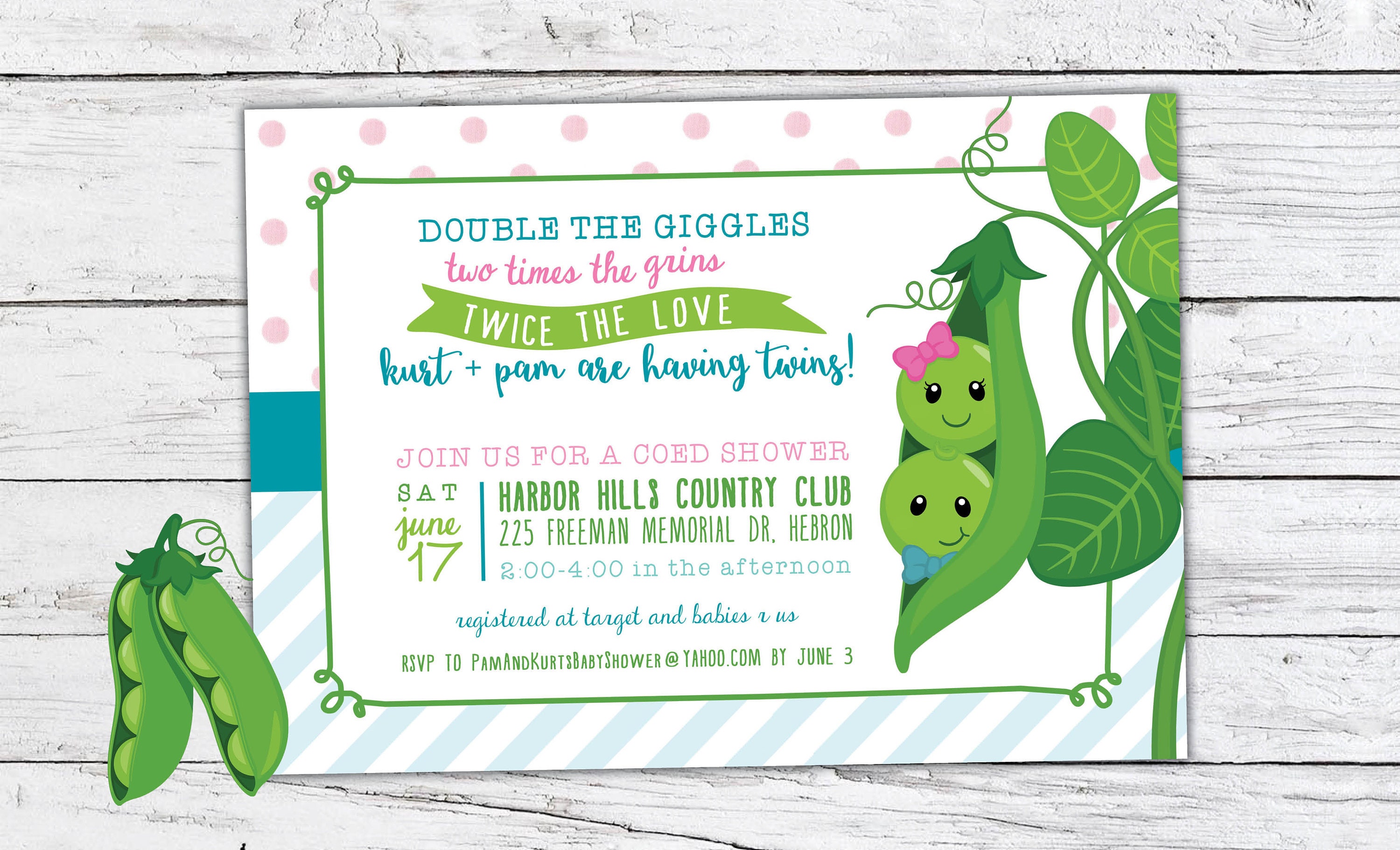 Two Peas in a Pod Twin Baby Shower Invitation DIGITAL FILE | Etsy