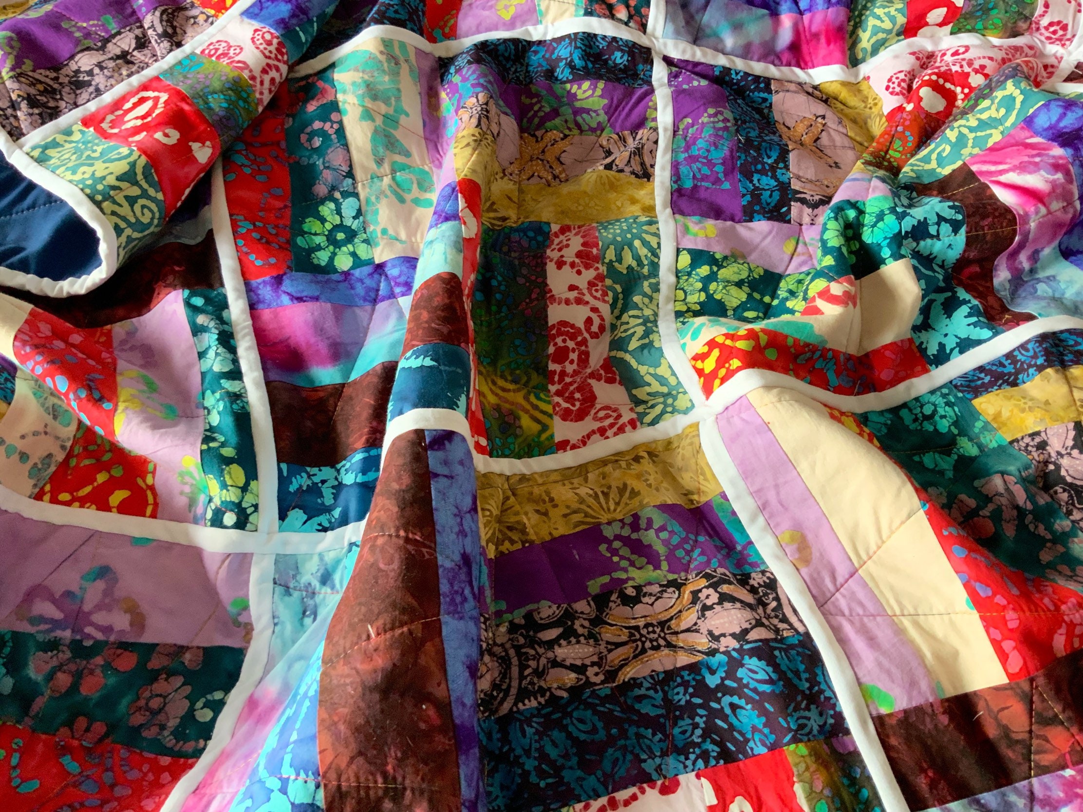 Handmade Patchwork quilt colourful batik patchwork quilt. | Etsy