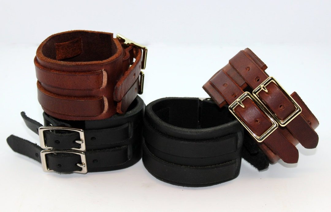 Leather 2-strap Cuff, Bracelet - Etsy